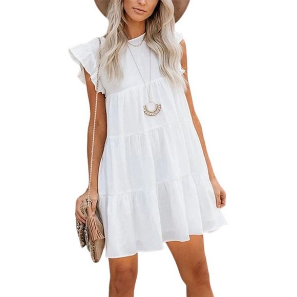 UDEAR | Dresses | Udear White Tiered Flutter Sleeve Dress Size M | Poshmark